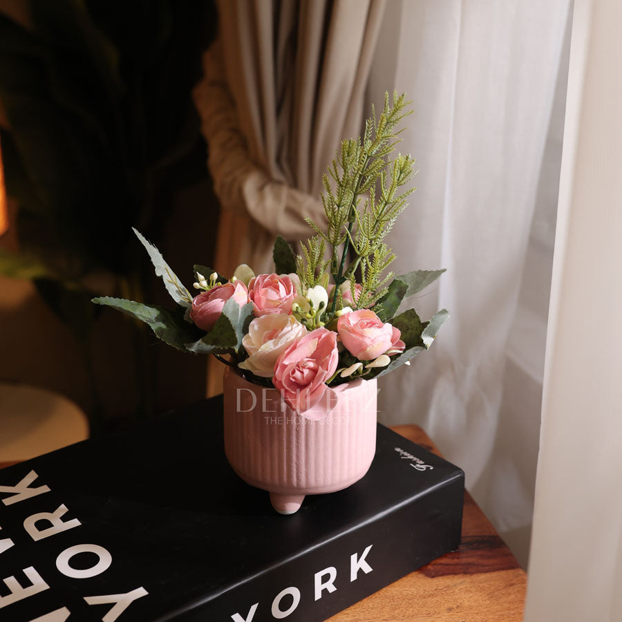 Ceramic Stripe Pots with Flowers – Dehleez Home